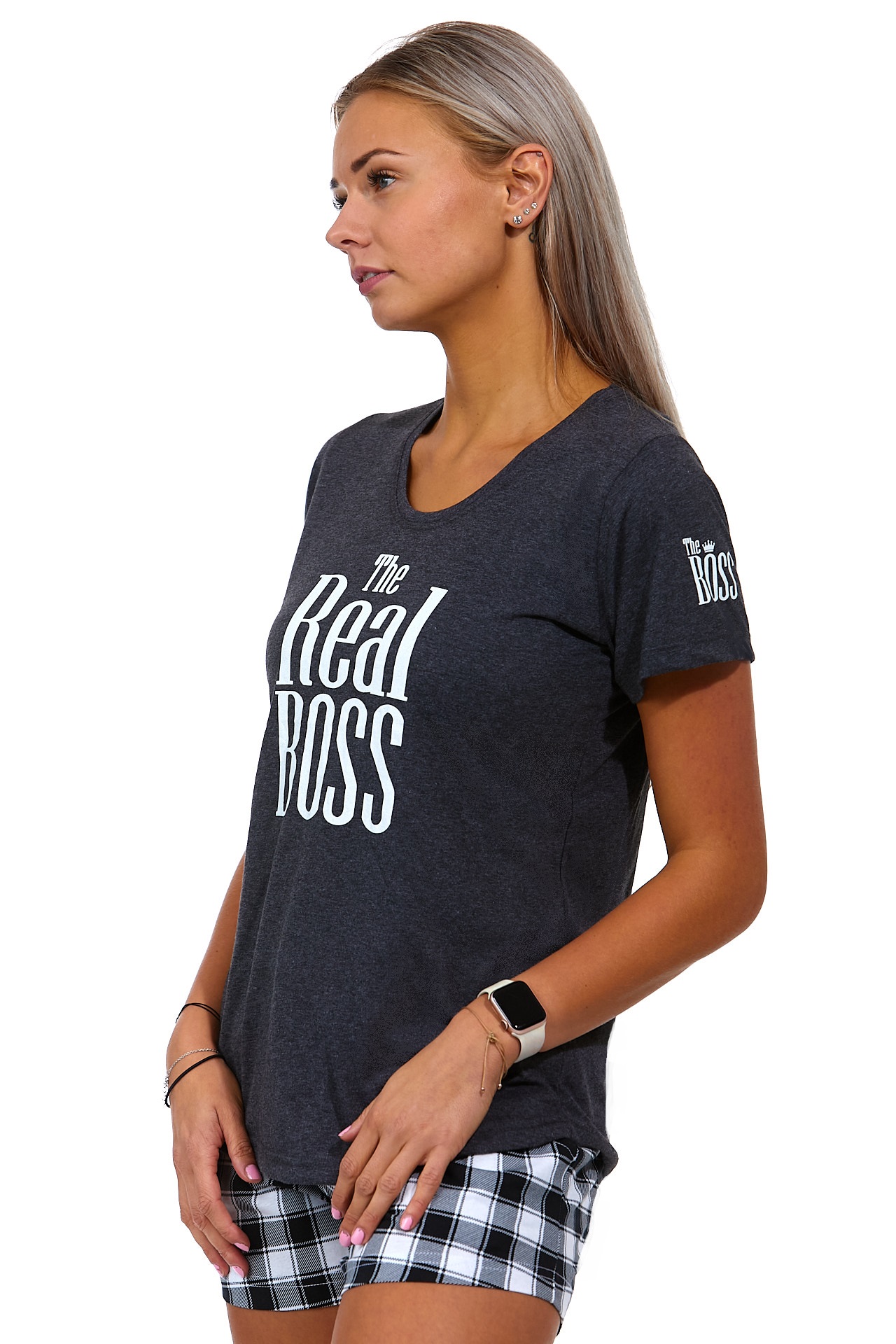 Šedé i kostkované Triko + dlouhé kalhoty + kraťasy, tři kusy v balení ...