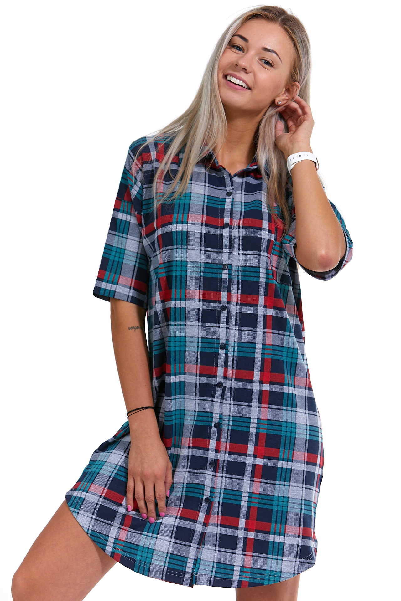 Noční košile elegantní károvaná, Kostkatá košile pro ženu, Košile ...