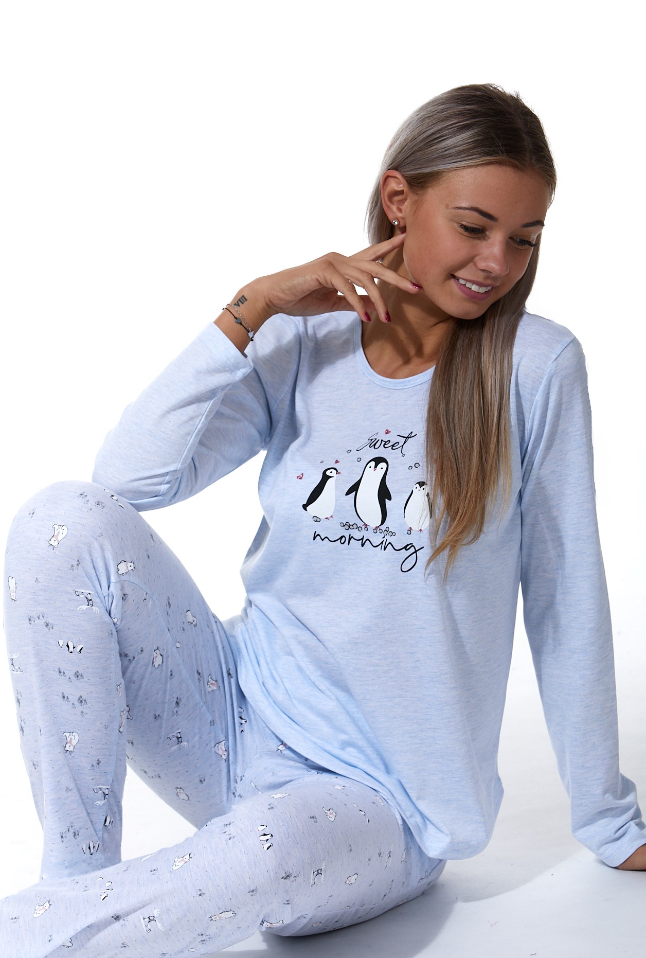 Pyžamo modré dámské s Tučňáky , Pyžamo dámské bavlněnéí, krásné pyžamo ...