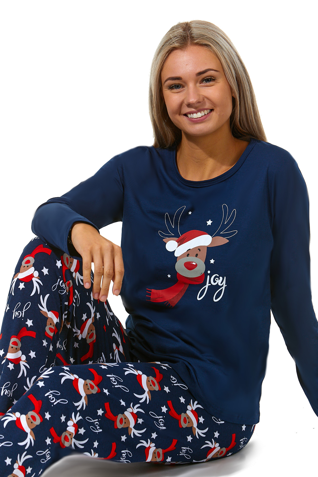 Vánoční dámské pyžamo s roztomilým Santa Sobem MODRÉ, dámské pyžamo ...