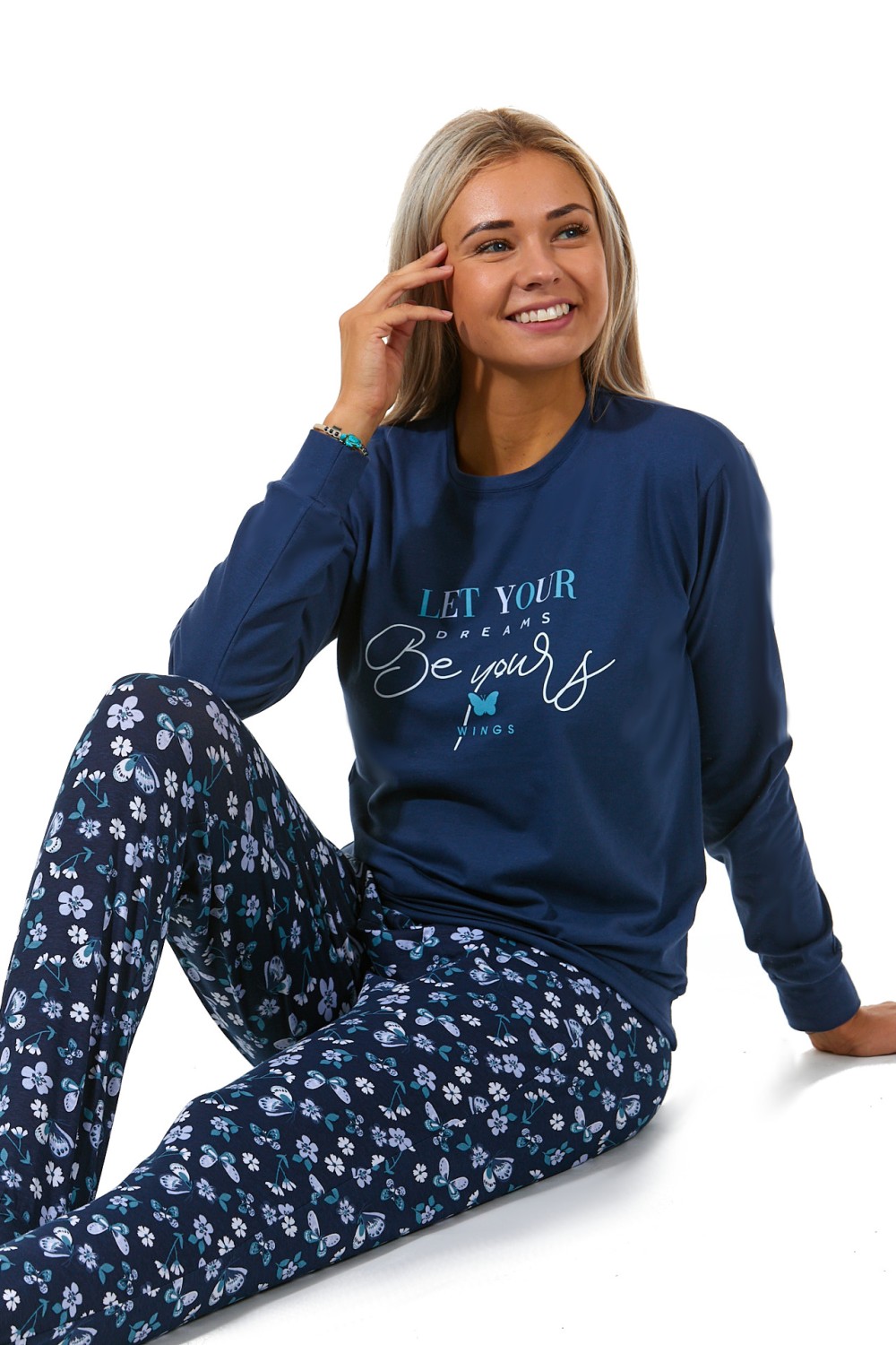 Modré dámské pyžamo s motýlky a kvítím: Dejte svým snům křídla, dámské ...