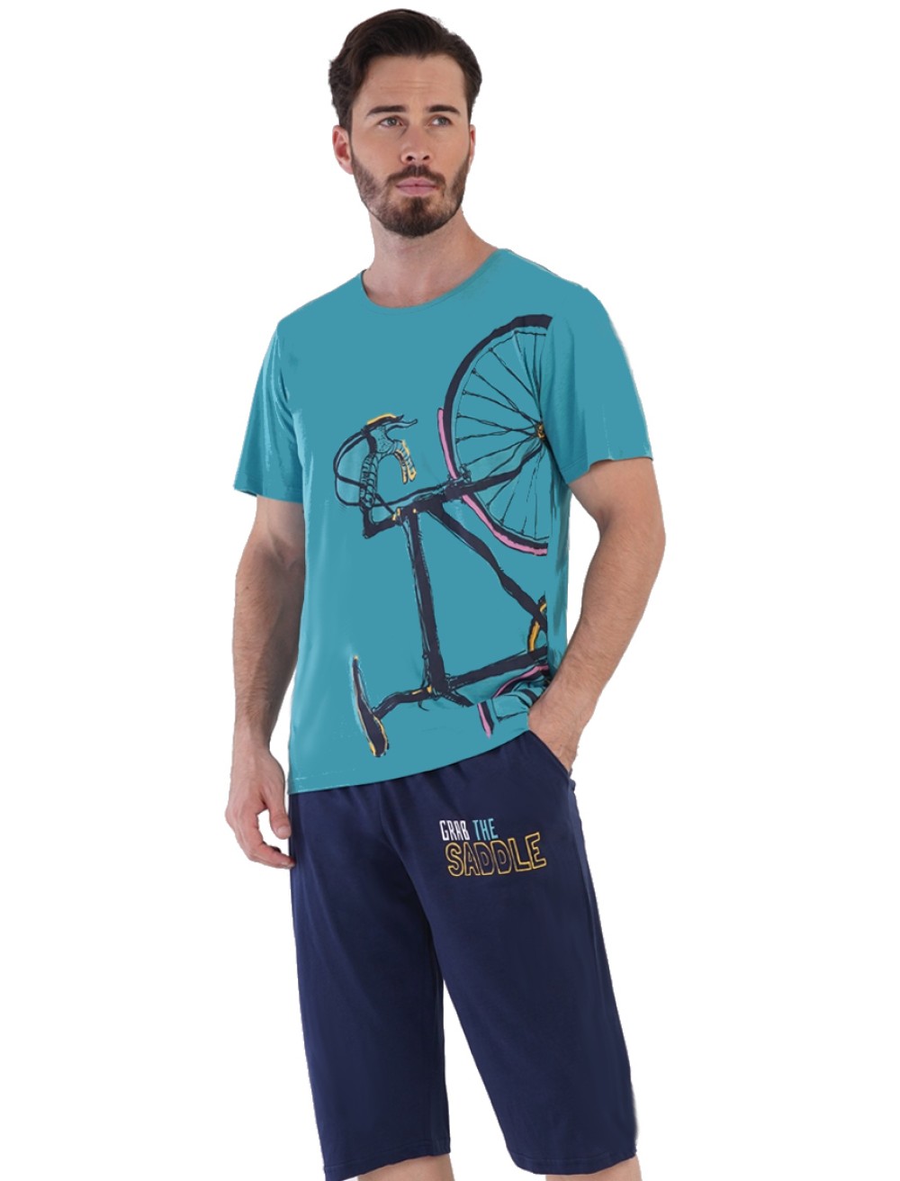 Zelené i modré capry pyžamo pro muže s kolem pro cyklisty, Pyžamo ...